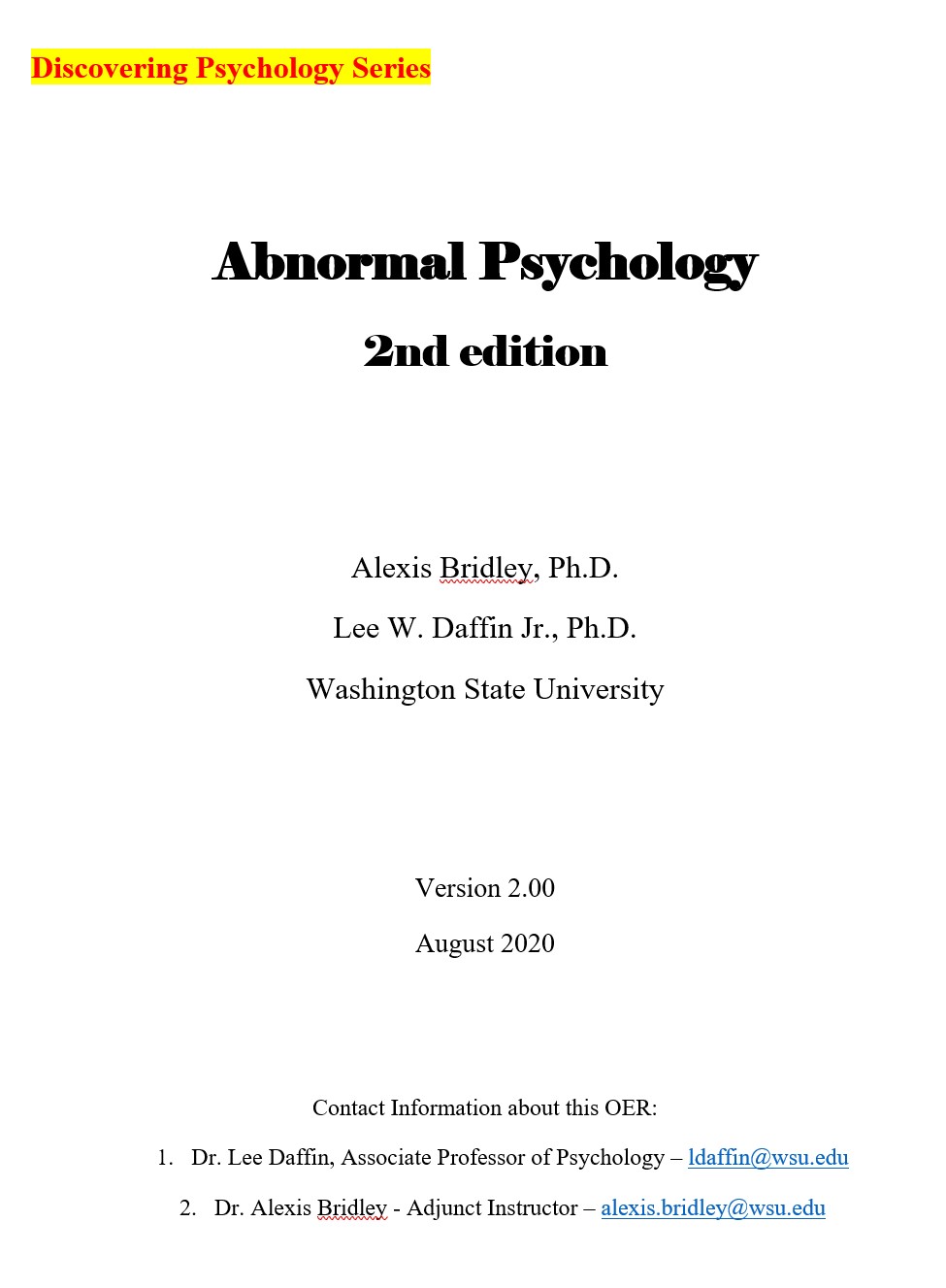 Title Page – Abnormal Psychology